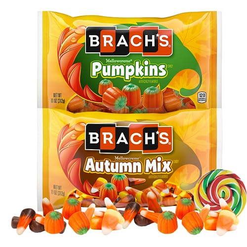 Thanksgiving 2023 Bulk Candies Assortment, Autumn Mix and Mellowcreme Pumpkins, Hard Shell with Soft Center, Fall Bowl Fillers, Pack of 2, 11 Ounces Each