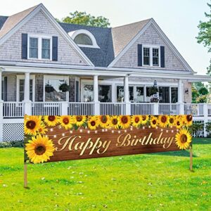 sunflower birthday banner party decorations for women girls, sunflower theme happy birthday sign party supplies, sunshine sunflower bday photo background decor for indoor outdoor