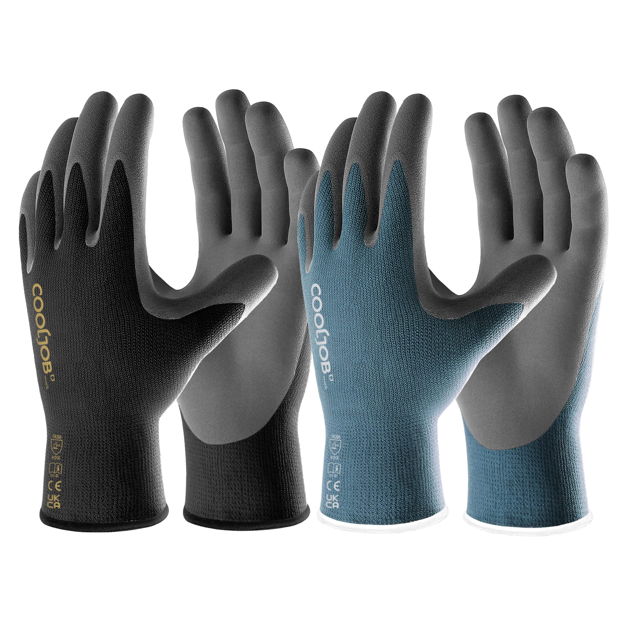 COOLJOB Micro-Foam Nitrile Safety Work Garden Gloves with Touchscreen Fingers, 6 Pairs Lightweight Working Gloves for Men’s Sweaty Hands, Non-slip Coated Grip Fits Most Tasks, Xlarge, Blue & Black