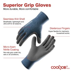 COOLJOB Micro-Foam Nitrile Safety Work Garden Gloves with Touchscreen Fingers, 6 Pairs Lightweight Working Gloves for Men’s Sweaty Hands, Non-slip Coated Grip Fits Most Tasks, Xlarge, Blue & Black