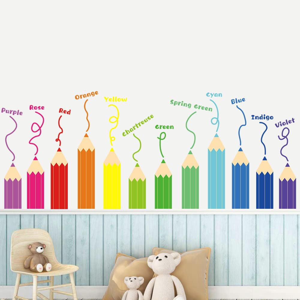 Multicolor Crayons Wall Decal Colorful Inspirational Wall Stickers DIY PeeI and Stick Pens Wall Decals Nursery Wall Sticker for Babys Kids Bedroom Living Room Classroom Office Kitchen Playroom Home