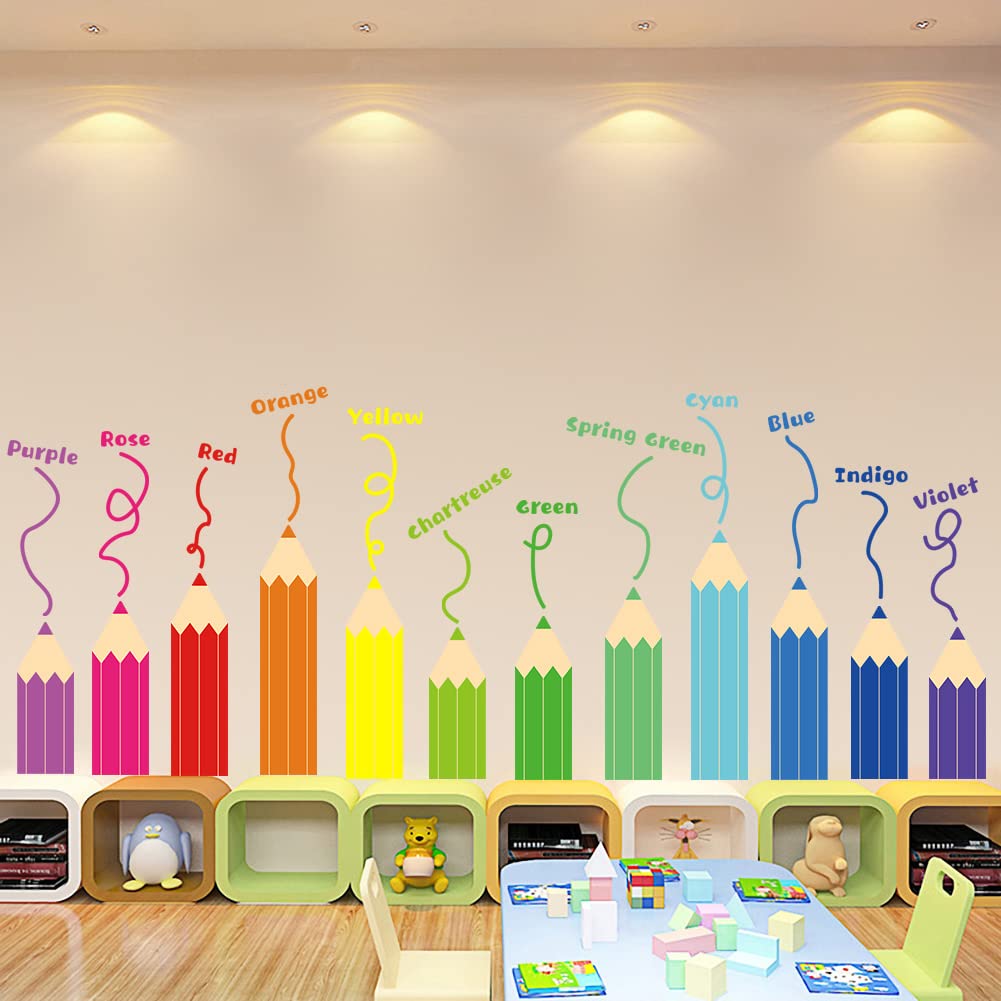 Multicolor Crayons Wall Decal Colorful Inspirational Wall Stickers DIY PeeI and Stick Pens Wall Decals Nursery Wall Sticker for Babys Kids Bedroom Living Room Classroom Office Kitchen Playroom Home