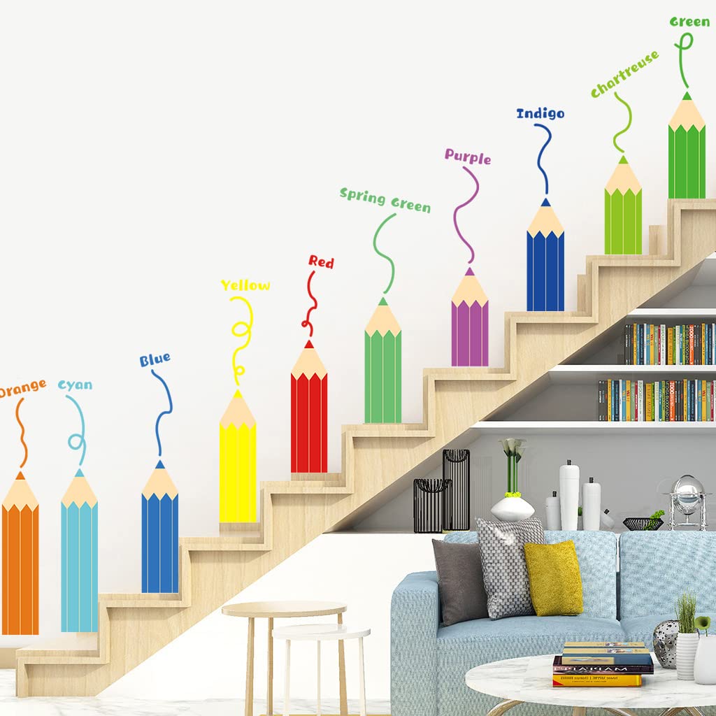 Multicolor Crayons Wall Decal Colorful Inspirational Wall Stickers DIY PeeI and Stick Pens Wall Decals Nursery Wall Sticker for Babys Kids Bedroom Living Room Classroom Office Kitchen Playroom Home