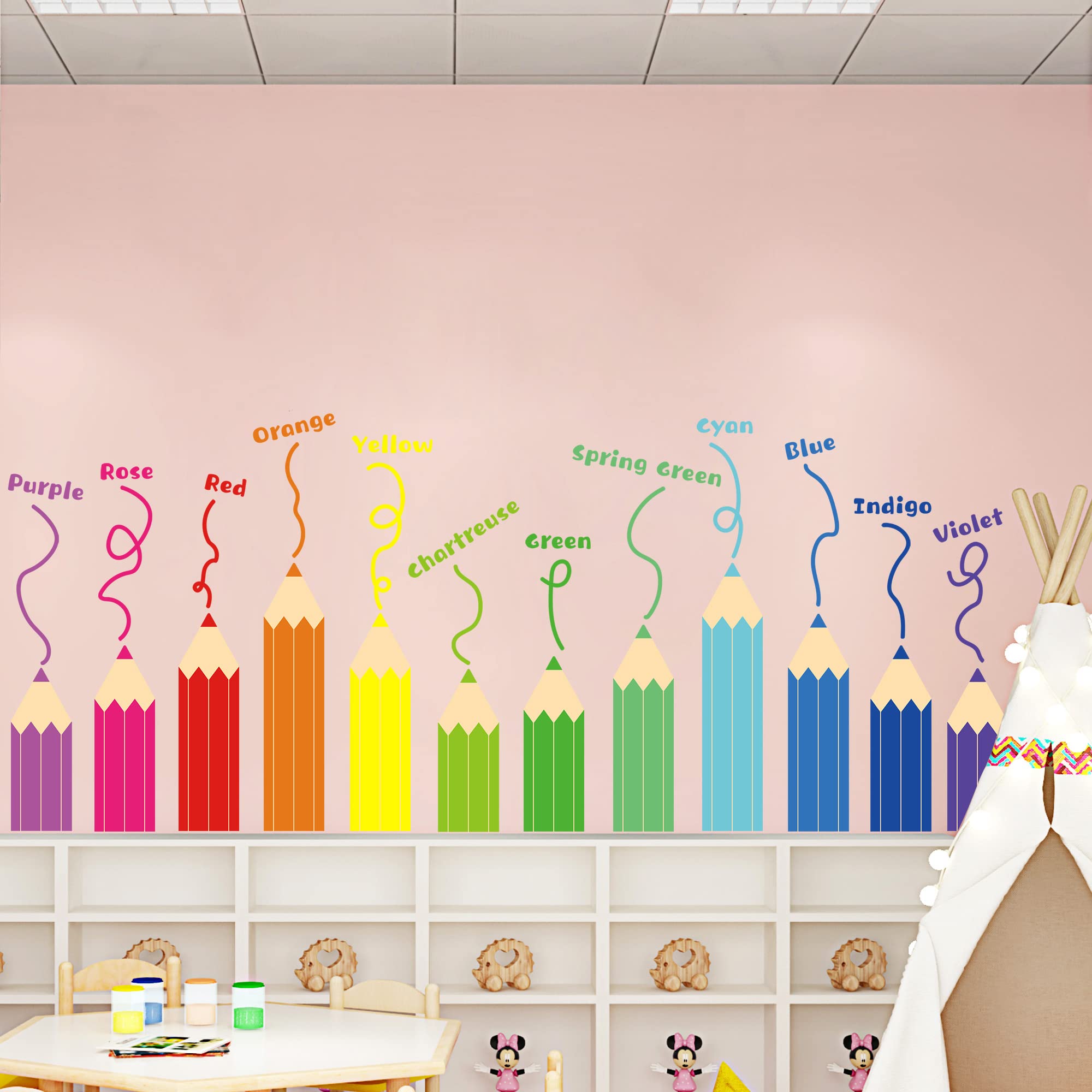 Multicolor Crayons Wall Decal Colorful Inspirational Wall Stickers DIY PeeI and Stick Pens Wall Decals Nursery Wall Sticker for Babys Kids Bedroom Living Room Classroom Office Kitchen Playroom Home