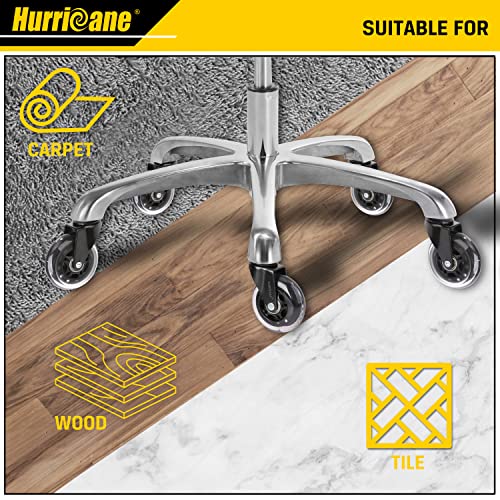 HURRICANE Office Chair Caster, Replacement Rubber Chair Wheel, Heavy-Duty Casters, Chair Wheels Set of 5, for Tile, Hardwood Floor and Carpet, 3 Inch, Flexible 360°Steering, Universal Fit