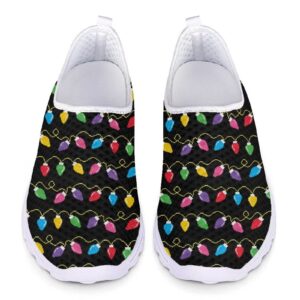 Belidome Christmas Bulb Light Slip on Shoes Women Men Walking Sneakers Footwear for Cycling Running Jogging Cycling Soft Lightweight