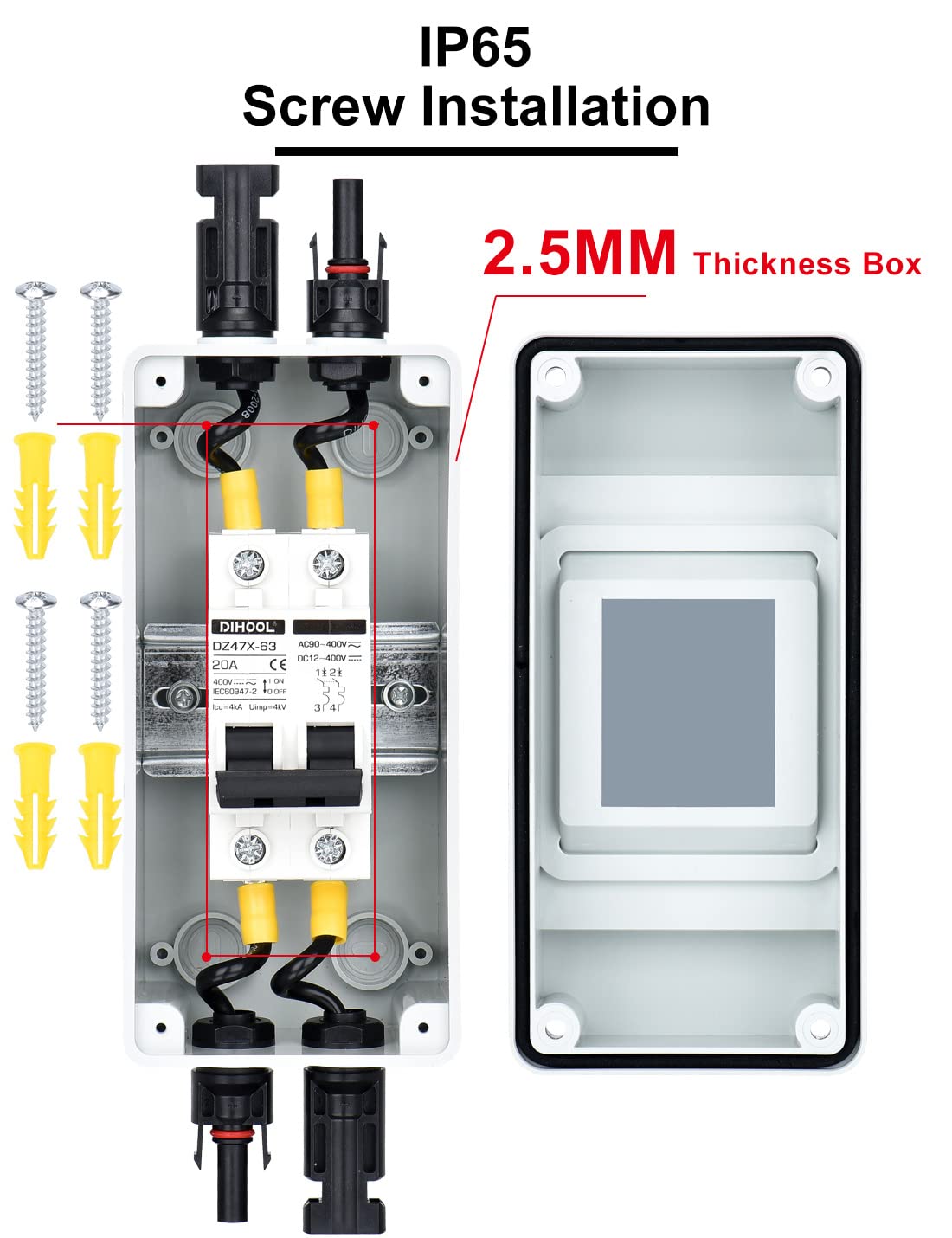 DIHOOL 20 Amp dc Circuit Breaker with Electrical pv Disconnect Box for Solar Panels, Solar Disconnect Switch Outdoor