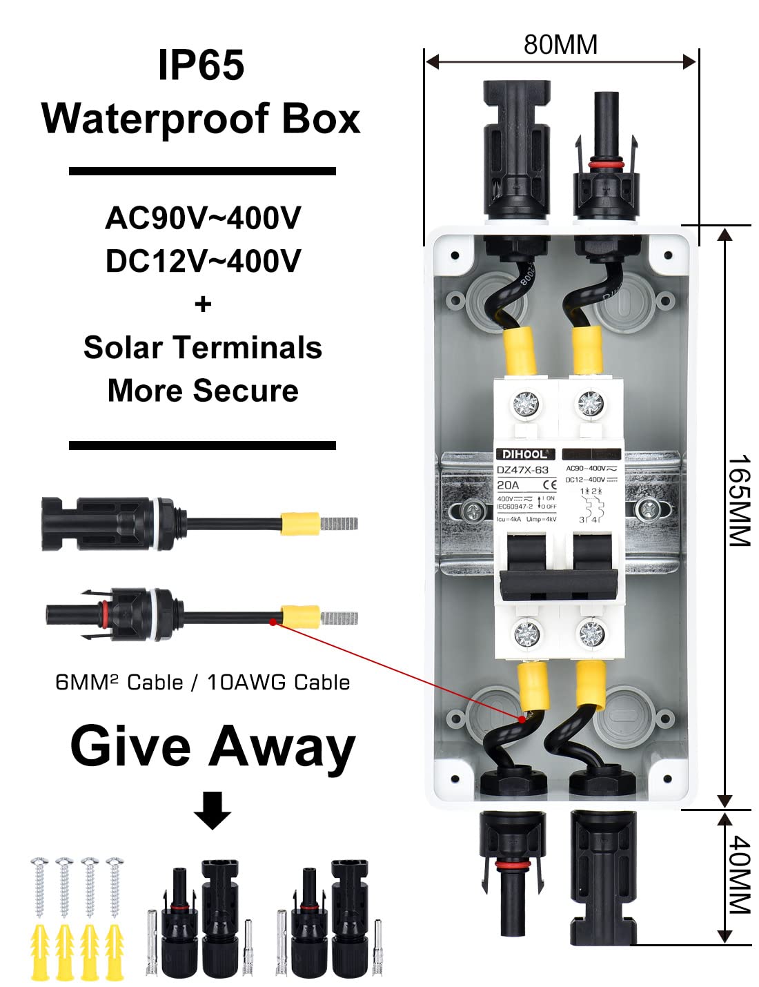 DIHOOL 20 Amp dc Circuit Breaker with Electrical pv Disconnect Box for Solar Panels, Solar Disconnect Switch Outdoor