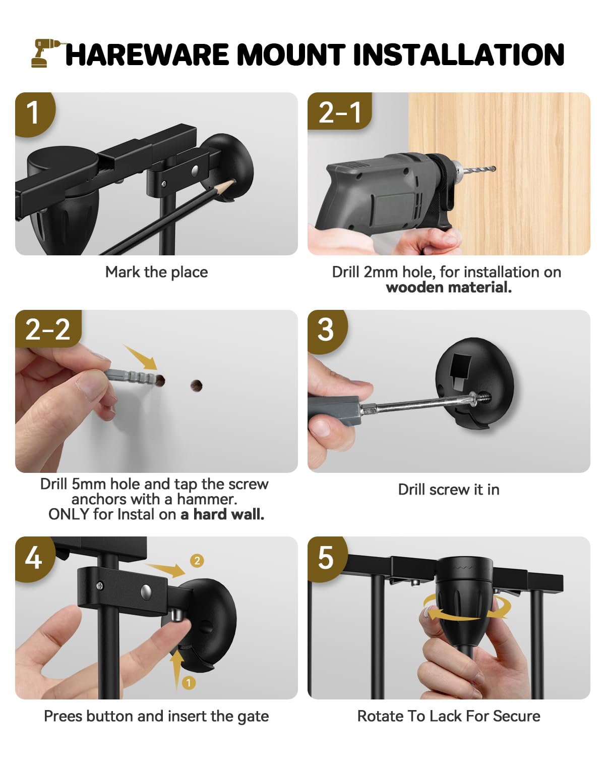 Baby Gate for Stairs, Dog-gate with Auto-Close Door, Double Locking System, Hardware Mounting, Quick Assembly (81 inch Black)