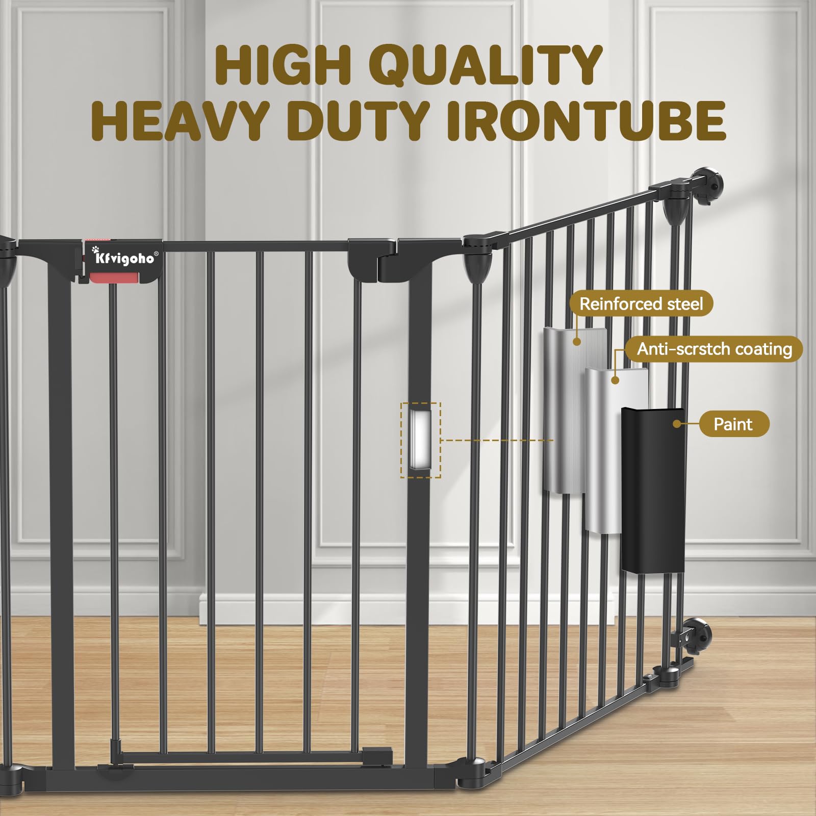 Baby Gate for Stairs, Dog-gate with Auto-Close Door, Double Locking System, Hardware Mounting, Quick Assembly (81 inch Black)