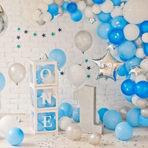 RUBFAC One Boxes for 1st Birthday, First Birthday Decoration for Boy, 3pcs Baby Shower Boxes with 24pcs Balloons ‘ONE’ ‘TWO’ Letters for Birthday Backdrop Photoshoot Props Anniversary