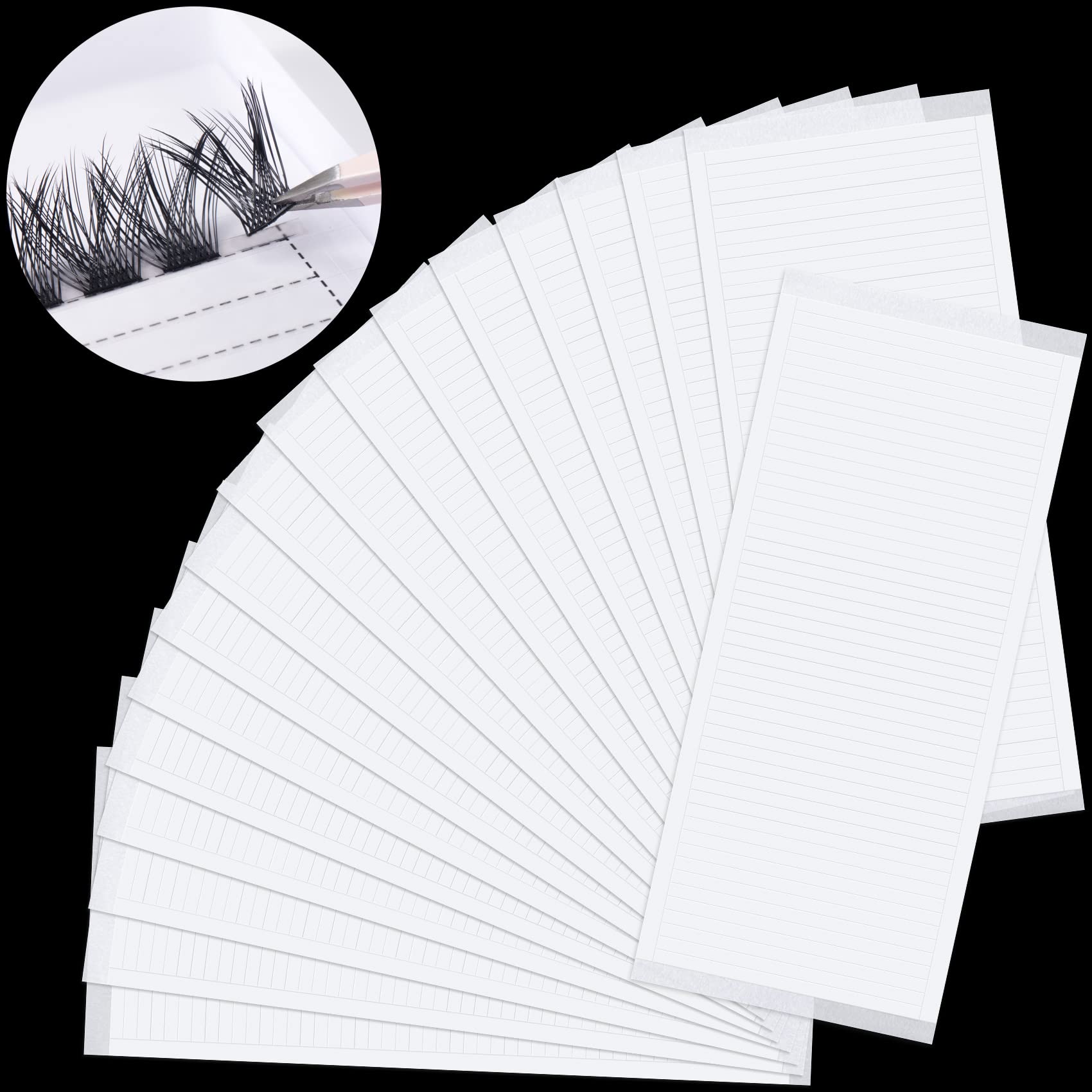 OIIKI False Eyelash Fans Paper Tape 1000pcs, Double Sided Adhesive Eyelash Fan Tape Holder Sticky Lash Strip, Eyelash Extensions Storage Tape Fast Fan Tapes