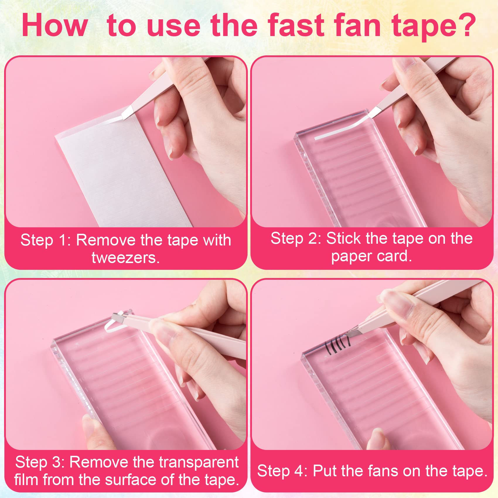 OIIKI False Eyelash Fans Paper Tape 1000pcs, Double Sided Adhesive Eyelash Fan Tape Holder Sticky Lash Strip, Eyelash Extensions Storage Tape Fast Fan Tapes