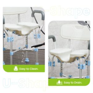 OasisSpace Shower Chair with Armrests and Back 500lbs, Non-Slip Bath Support Recovery Chair and Upgraded U-Shaped Shower Seat for Elderly,Handicap,Disabled,Seniors& Pregnant, Cutout for Easy Cleaning