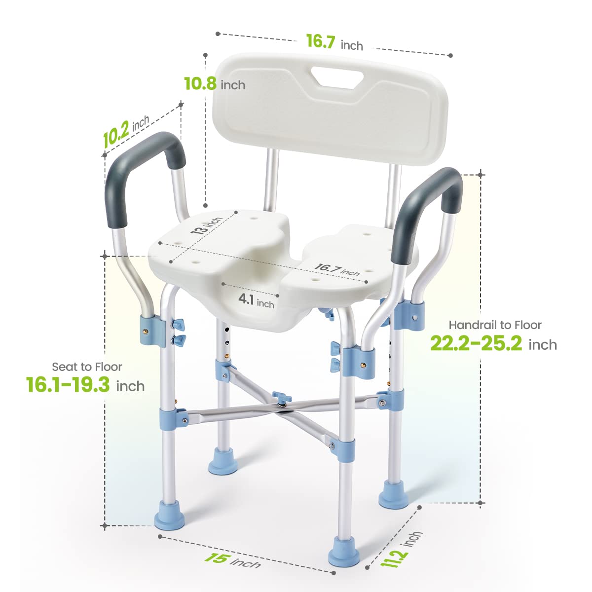 OasisSpace Shower Chair with Armrests and Back 500lbs, Non-Slip Bath Support Recovery Chair and Upgraded U-Shaped Shower Seat for Elderly,Handicap,Disabled,Seniors& Pregnant, Cutout for Easy Cleaning