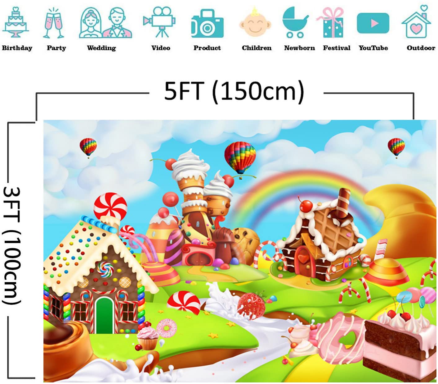 Candyland Backdrop Gingerbread Party Banner Decorations Candy Land Background, Kids Baby Shower Birthday Decorations Photography Photo Booth Props Sweet Party Supplies