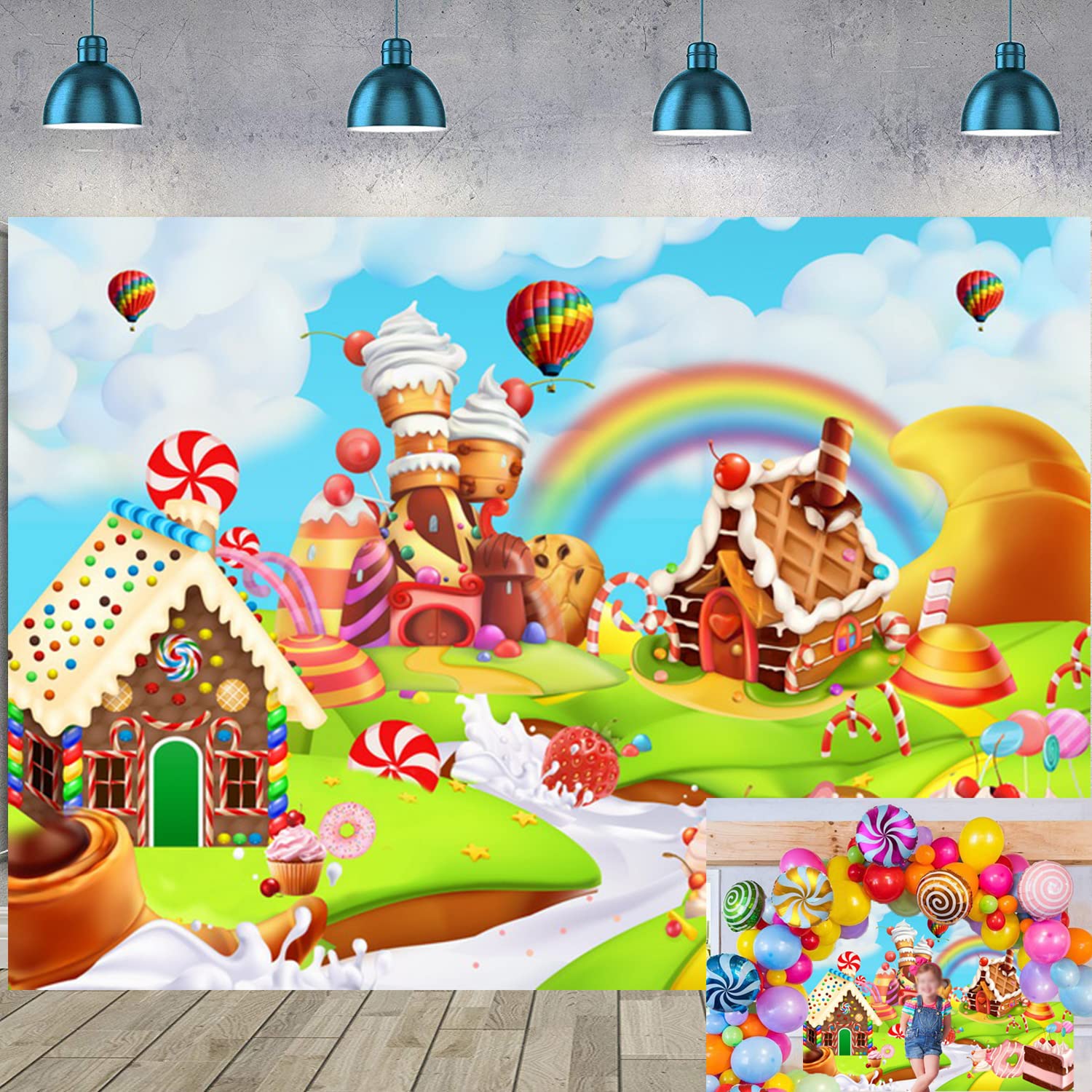 Candyland Backdrop Gingerbread Party Banner Decorations Candy Land Background, Kids Baby Shower Birthday Decorations Photography Photo Booth Props Sweet Party Supplies