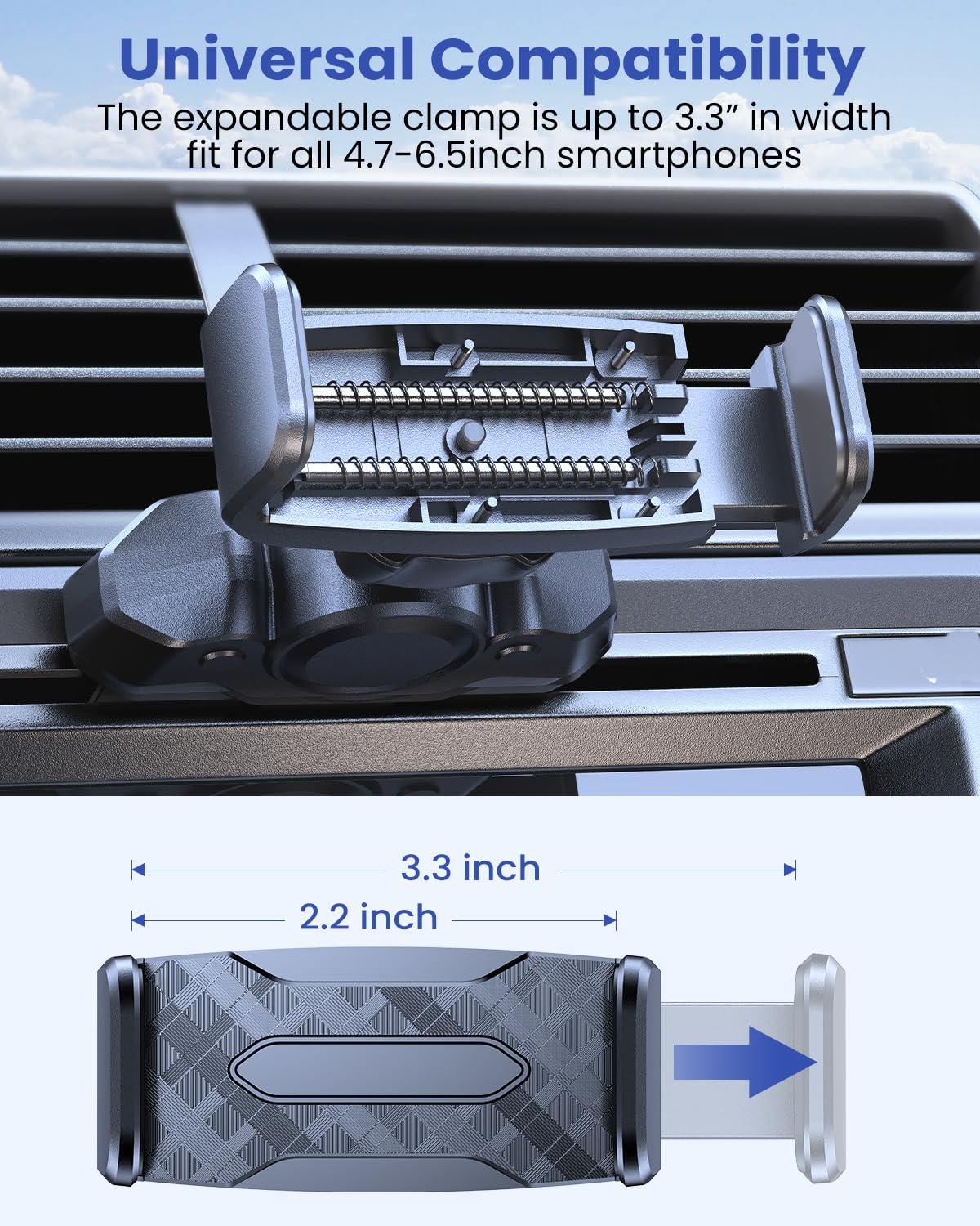 OQTIQ CD Phone Holder for Car, CD Player Phone Mount with Ultra Sturdy Expandable Spring-Loaded Grip & 360 Degree Pivot, CD Slot Car Phone Holder for iPhone, All 4.7-6.5 Inch Cell Phones