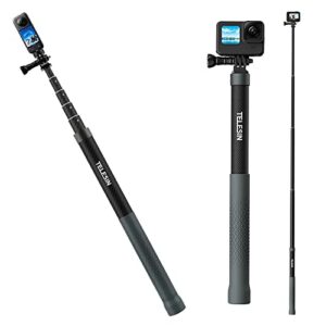 telesin invisible selfie stick for gopro insta360 (120cm/47.2 inch), lightweight carbon fiber extension pole for go pro max hero 11 10 9 8 7 6 5 one x2 x3 dji action 2 3 akaso 360 camera