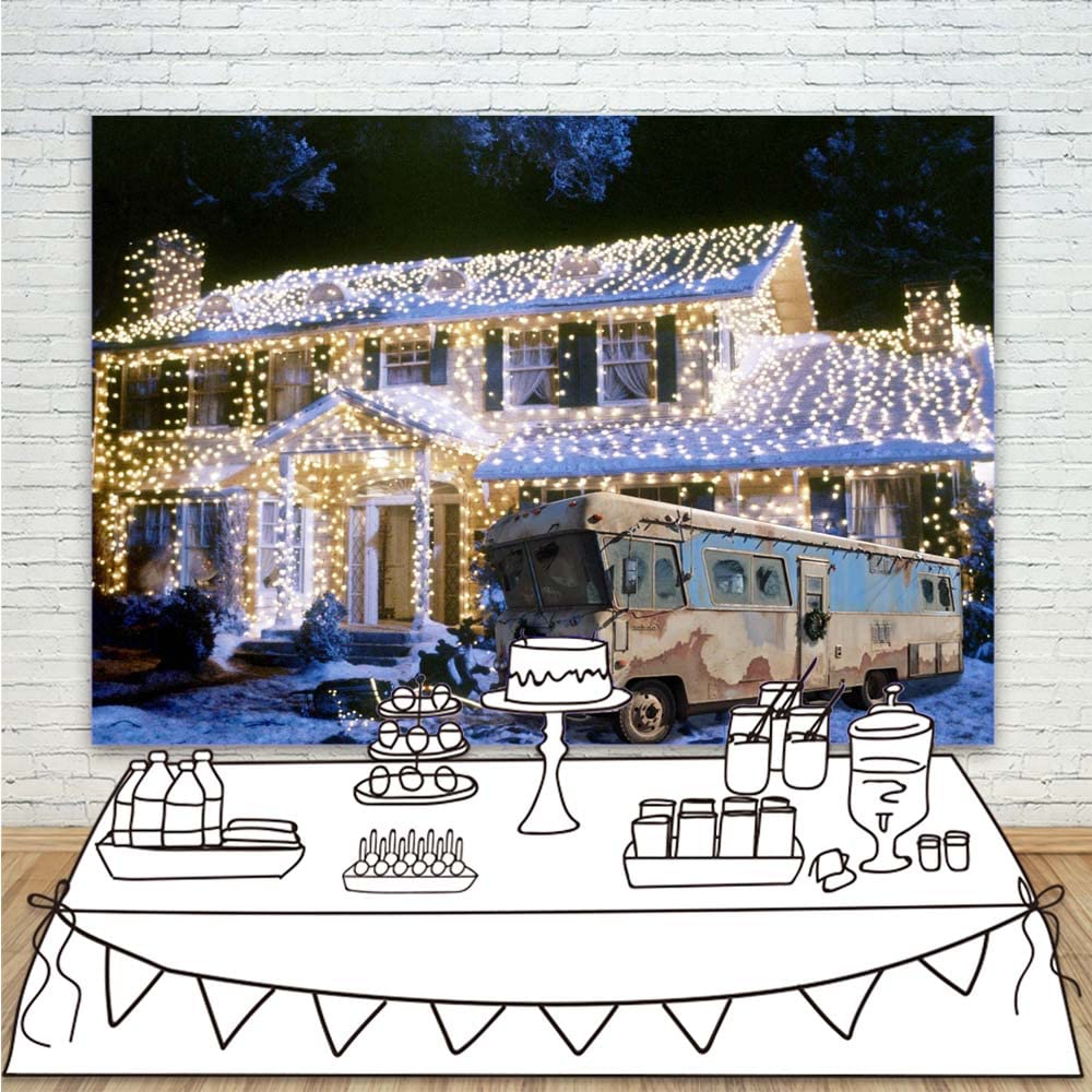 National Lampoons Christmas Vacation Backdrop 7x5ft Glitter Christmas Truck Cousin Eddie RV Background for Family Xmas Picture Photography Vinyl Christmas Vacation Backgrounds Backdrops Holiday