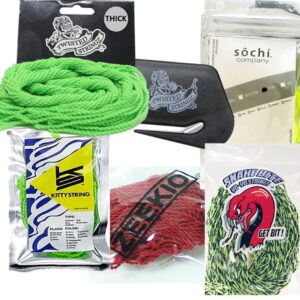 sample pack of our 5 most popular yo-yo strings - free string cutter - kitty, zeekio, socchi, twisted, snake bite