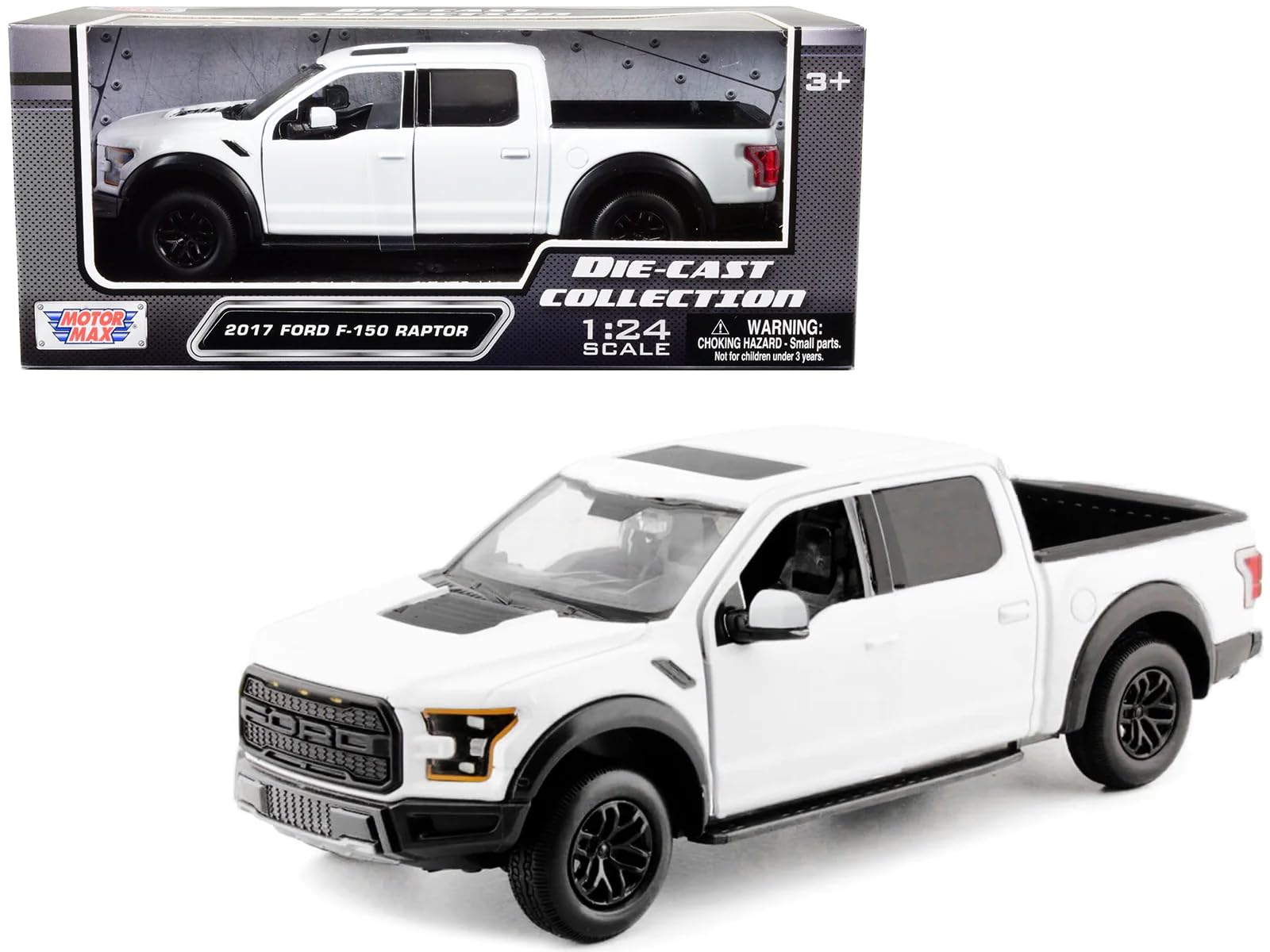 2017 Raptor Pickup Truck White with Black Wheels 1/24 Diecast Model Car by Motormax 79344