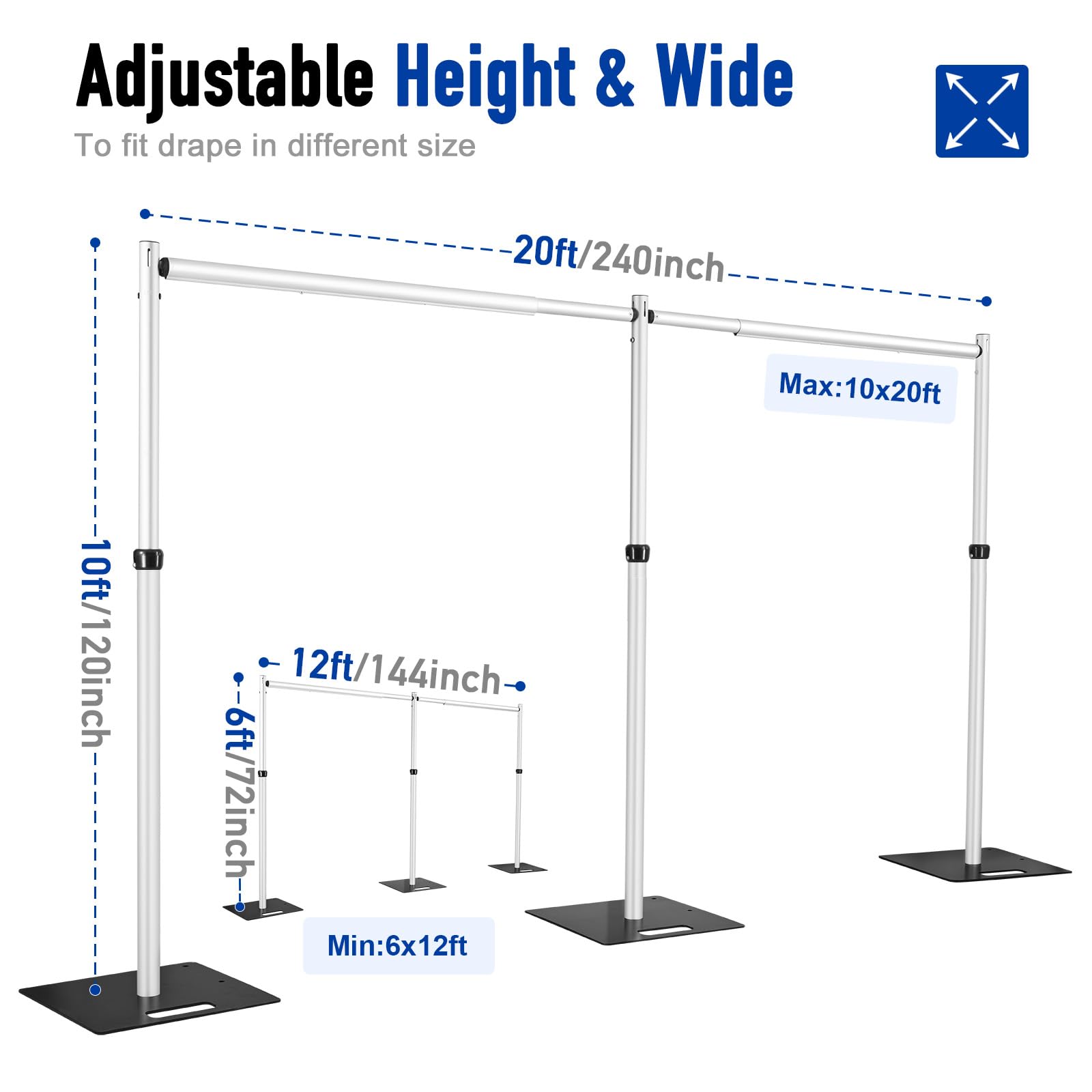 Hecis 10x20Ft Adjustable Double Crossbar Backdrop Stand Kit for Events, Parties, Trade Shows and Weddings