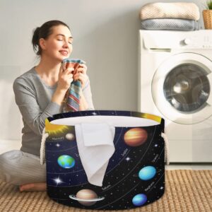 AUUXVA Universe Space Solar System Planets Round Storage Basket with Handles, Large Collapsible Toy Storage Baskets Bins Boxes Organizer Laundry Hamper for Nursery, Bedroom, Closet