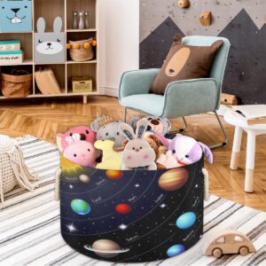 AUUXVA Universe Space Solar System Planets Round Storage Basket with Handles, Large Collapsible Toy Storage Baskets Bins Boxes Organizer Laundry Hamper for Nursery, Bedroom, Closet