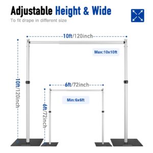 Hecis 10x10Ft Pipe and Drape Kit, 6-10' Tall x 6-10' Wide Adjustable Pipe and Drape Stand, Heavy Duty Backdrop Stand for Event, Party, Trade Shows and Wedding Decor