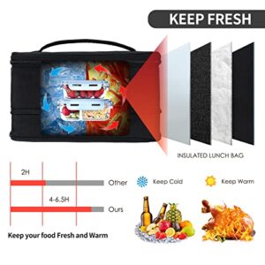 goiealeaes Black Lunch Box Bag For Men & Women Expandable Adult Lunch Boxes Bag Canvas Small Lunch Bag Handheld Insulated Lunch Bag