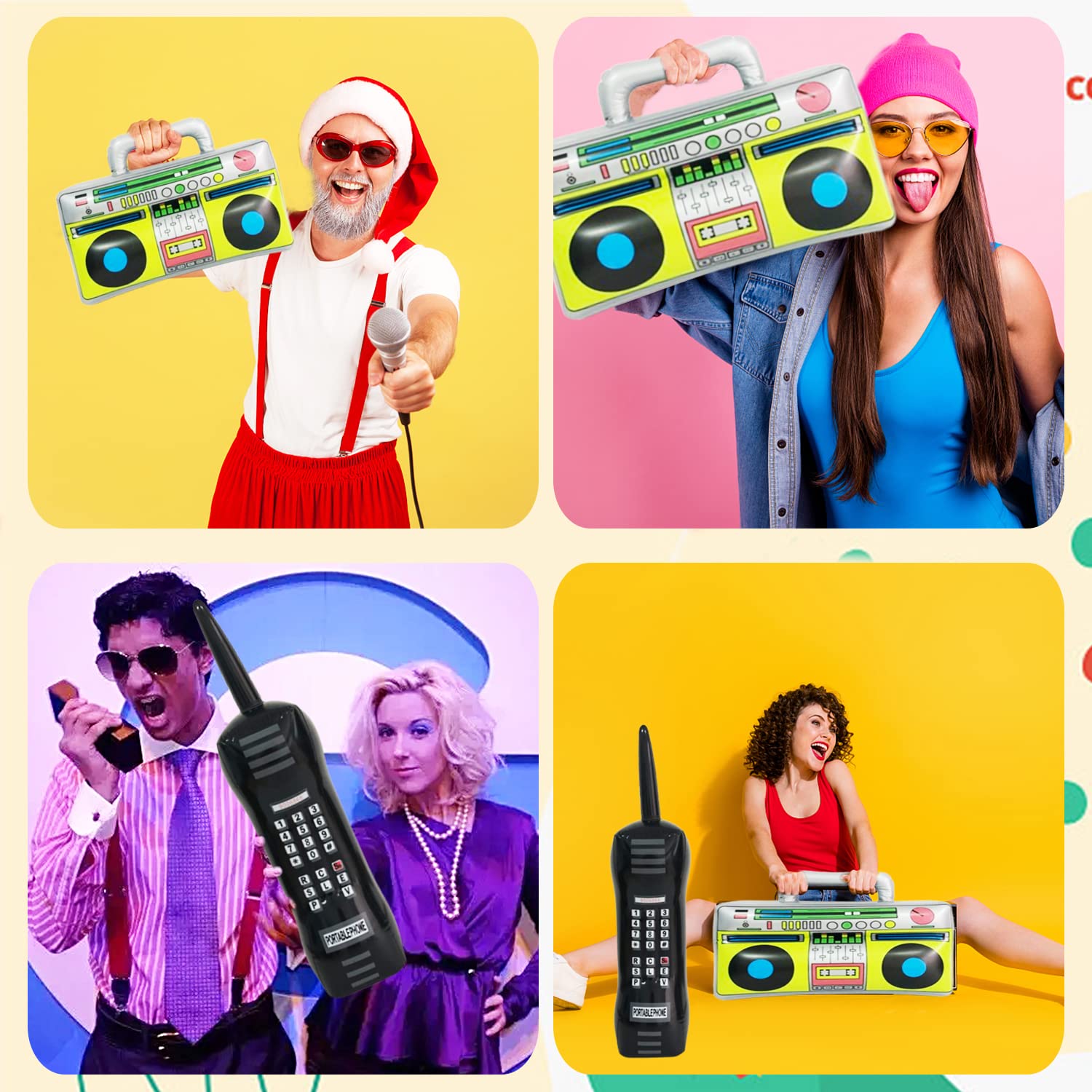 5 Pieces Inflatable Radio Boombox Inflatable Mobile Phone,Retro Mobile Phone Props for 80's 90's Party Decorations,Hip Hop Costume,Birthday Theme Party Photo Props