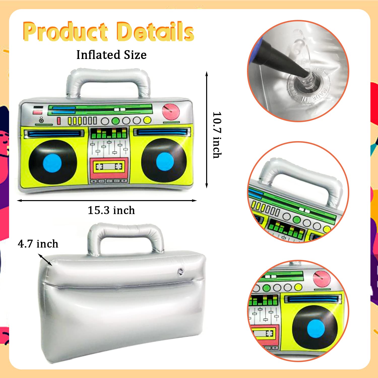 5 Pieces Inflatable Radio Boombox Inflatable Mobile Phone,Retro Mobile Phone Props for 80's 90's Party Decorations,Hip Hop Costume,Birthday Theme Party Photo Props