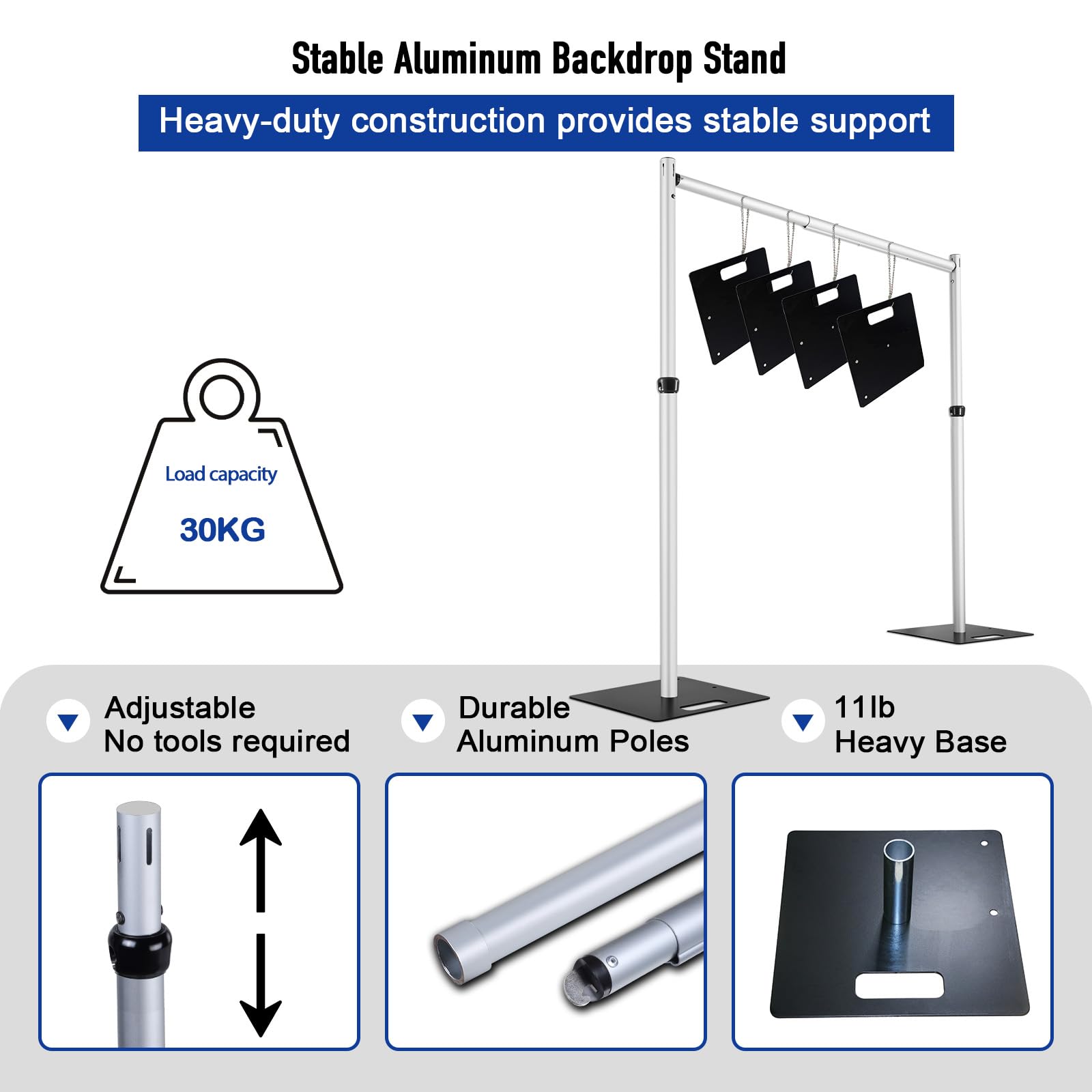 Hecis, Portable Pipe and Drape Backdrop Stand with Crossbar, Adjustable Backdrop Kit for Event， Party, Trade Shows and Wedding Decor, 10FTX20FT Backdrop Frame