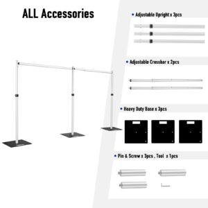 Hecis, Portable Pipe and Drape Backdrop Stand with Crossbar, Adjustable Backdrop Kit for Event， Party, Trade Shows and Wedding Decor, 10FTX20FT Backdrop Frame