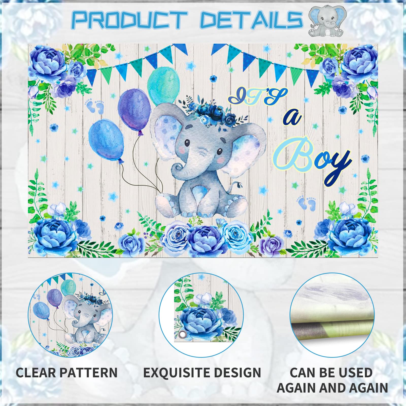 134PCS Elephant Baby Shower Decorations for Boy Baby Boy Shower Decorations Include Elephant Theme Balloon Garland Arch Kit Backdrop Tablecloth Cake Toppers Mommy Sash and Daddy Badge