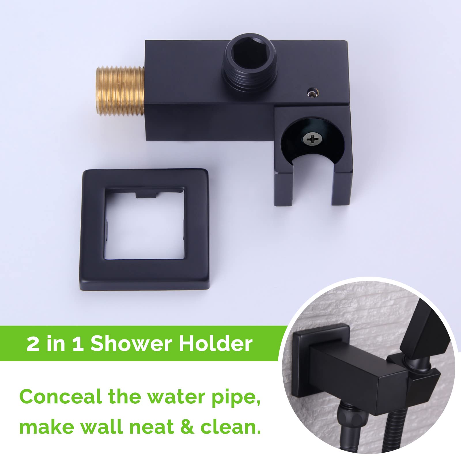 Wall Union With Hand Shower Holder, Angle Simple Brass Wall Mounted Supply Elbow with Adjustable Shower Wand Bracket Matte Black