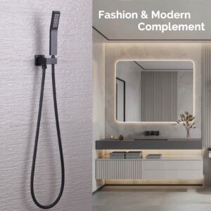 Wall Union With Hand Shower Holder, Angle Simple Brass Wall Mounted Supply Elbow with Adjustable Shower Wand Bracket Matte Black