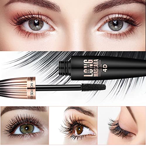 2 Pack 4D Silk Fiber Lash Mascara, Waterproof Very Black Long Lasting Mascara, Lengthening Lifting Multiplying Curling Natural Eyelash Primer Brush, Thickening Softer Lasting All Day, 2 Tube