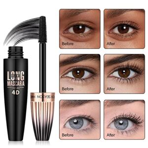 2 Pack 4D Silk Fiber Lash Mascara, Waterproof Very Black Long Lasting Mascara, Lengthening Lifting Multiplying Curling Natural Eyelash Primer Brush, Thickening Softer Lasting All Day, 2 Tube