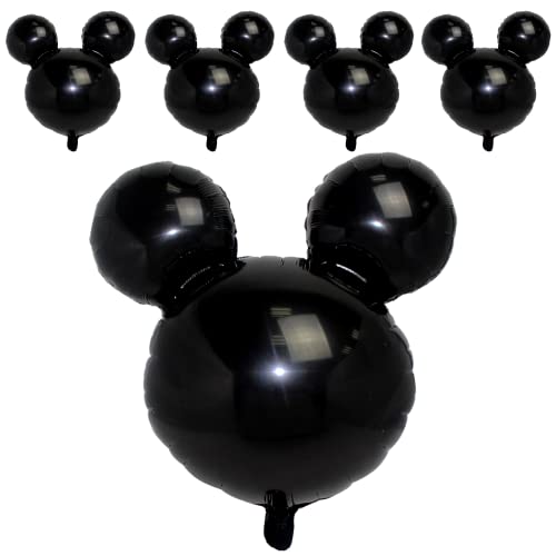 5 PCS Black Mouse Head Foil Balloons For Kids Mouse Birthday Party Supplies 24" Mouse Mylar Balloons for 1st Birthday Mouse Head for Kids Birthday Party Decoration