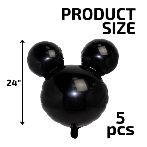 5 PCS Black Mouse Head Foil Balloons For Kids Mouse Birthday Party Supplies 24" Mouse Mylar Balloons for 1st Birthday Mouse Head for Kids Birthday Party Decoration