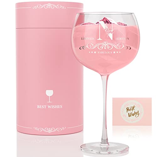 TuDou Monogrammed Gifts for Women A-Z Personalized Wine Glasses Gifts For Women Mother Bridesmaid Gifts Birthday Gifts Teacher Wedding Christmas Gifts (N)