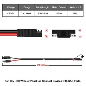 iGreely Solar Panel Connector Cable,10AWG SAE to Male & Female Adapter PV Extension Cable Wire for RV Solar Panel DC Power Battery Charger with SAE Polarity Reverse Adapter 3.1M/10Ft Black