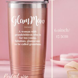 Onebttl Grandma Gifts, Insulated Stainless Steel Wine Tumbler with Lid, For Nana, Mimi, Gigi, Granny, Grammy, Nanny, Birthday/Mother’s Day gifts, Rose Gold, (20 oz) Glamma