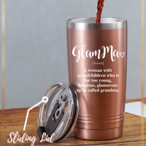 Onebttl Grandma Gifts, Insulated Stainless Steel Wine Tumbler with Lid, For Nana, Mimi, Gigi, Granny, Grammy, Nanny, Birthday/Mother’s Day gifts, Rose Gold, (20 oz) Glamma