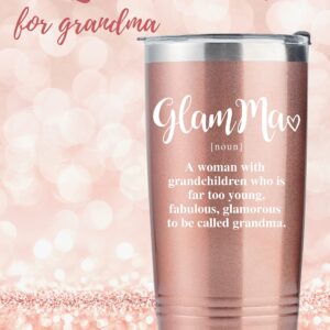 Onebttl Grandma Gifts, Insulated Stainless Steel Wine Tumbler with Lid, For Nana, Mimi, Gigi, Granny, Grammy, Nanny, Birthday/Mother’s Day gifts, Rose Gold, (20 oz) Glamma