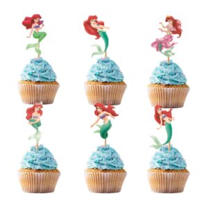 24pcs mermaid cupcake toppers for princess happy birthday cupcake decorations for kids birthday party mermaid party supplies favors for baby shower, birthday party, mermaid theme party,