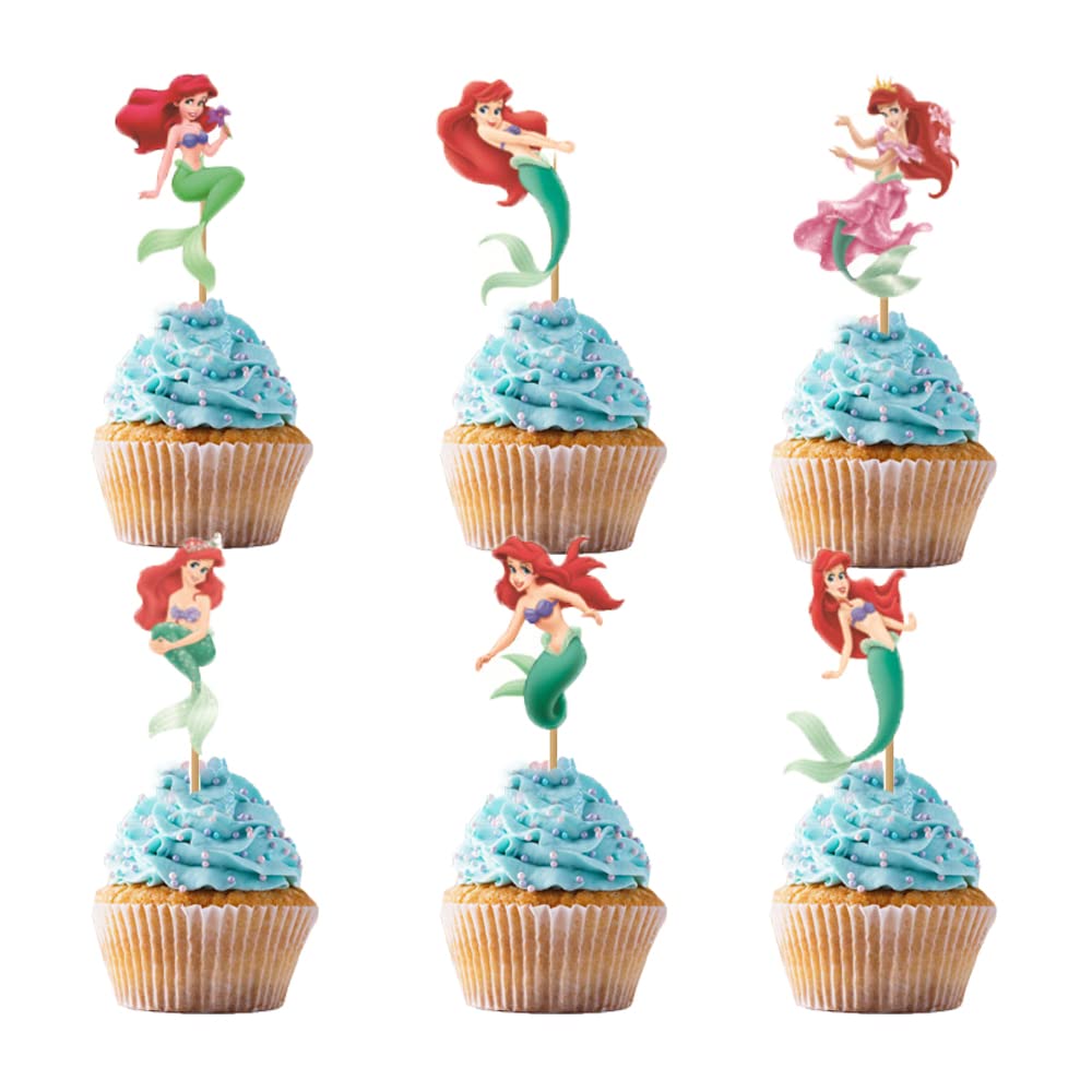 24PCS Mermaid Cupcake Toppers for Princess Happy Birthday Cupcake Decorations for Kids Birthday Party Mermaid Party Supplies Favors for Baby Shower, Birthday Party, Mermaid Theme Party,