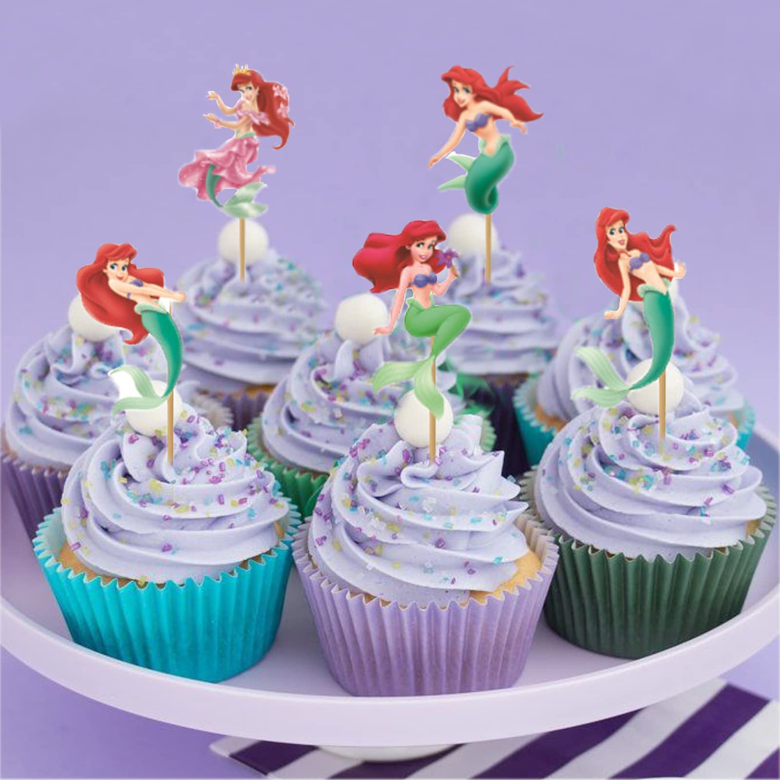 24PCS Mermaid Cupcake Toppers for Princess Happy Birthday Cupcake Decorations for Kids Birthday Party Mermaid Party Supplies Favors for Baby Shower, Birthday Party, Mermaid Theme Party,